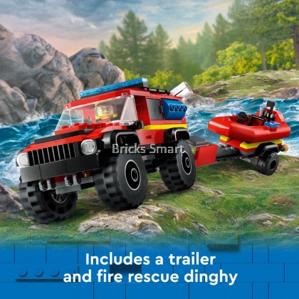 LEGO 60412 City 4x4 Fire Truck with Rescue Boat Building Toy Set