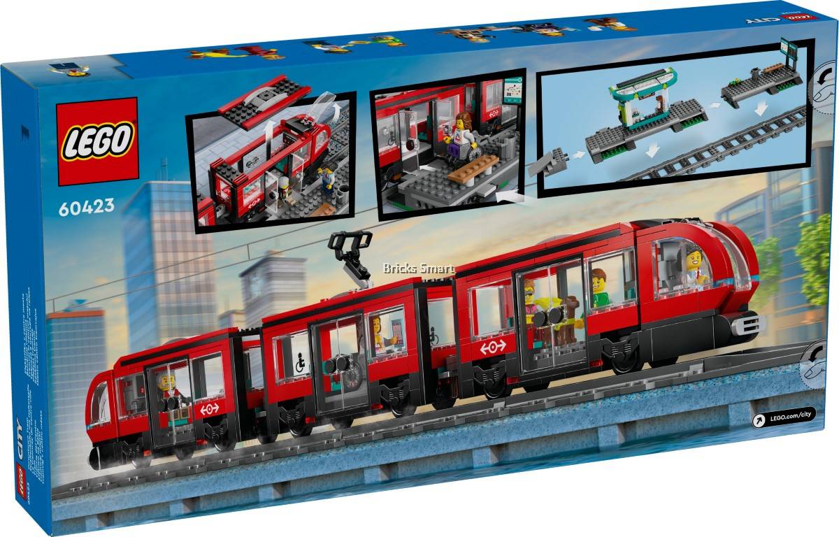 LEGO 60423 City Downtown Streetcar and Station Building Toy Set