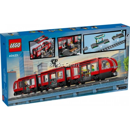 LEGO 60423 City Downtown Streetcar and Station Building Toy Set