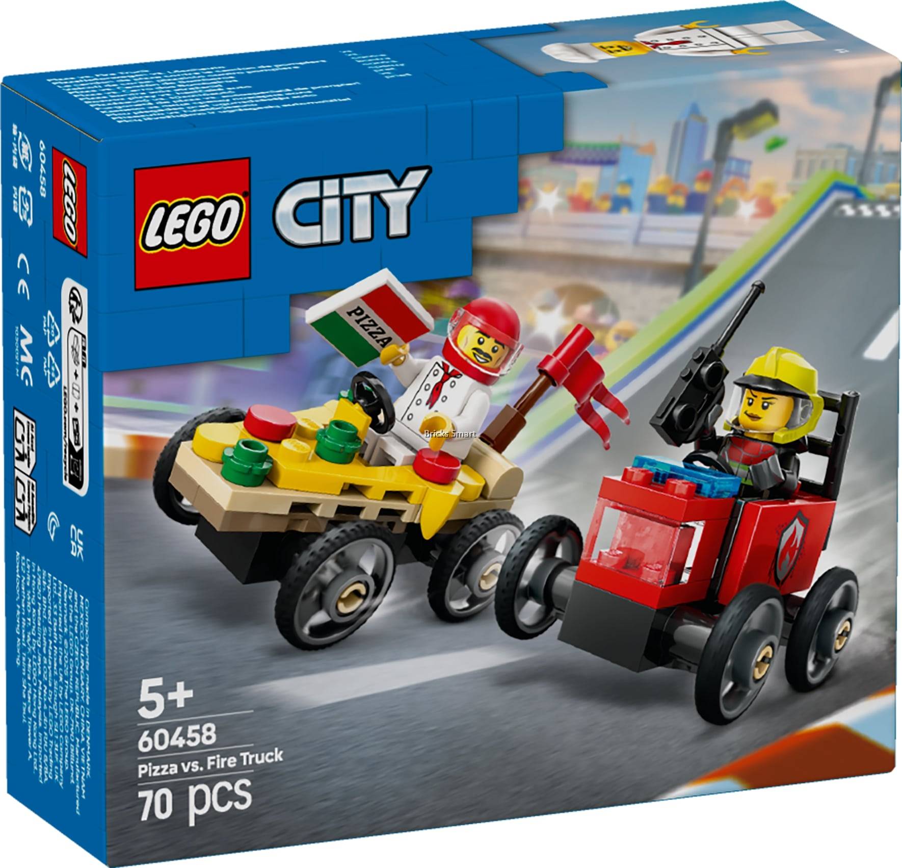 LEGO 60458 City Pizza vs. Fire Truck Race Car Pack Building Toy Set (70 ...
