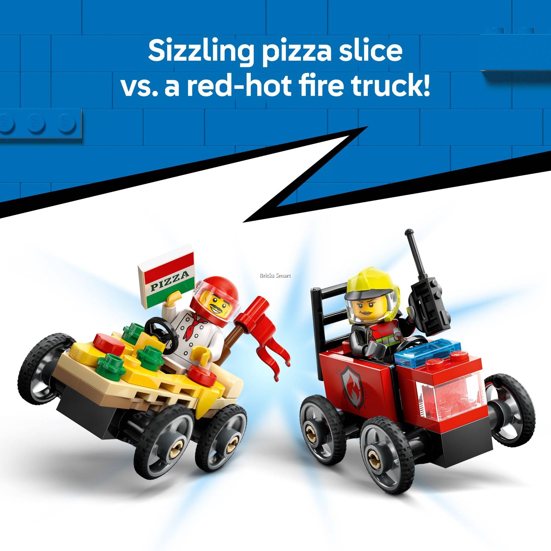 LEGO 60458 City Pizza vs. Fire Truck Race Car Pack Building Toy Set (70 ...