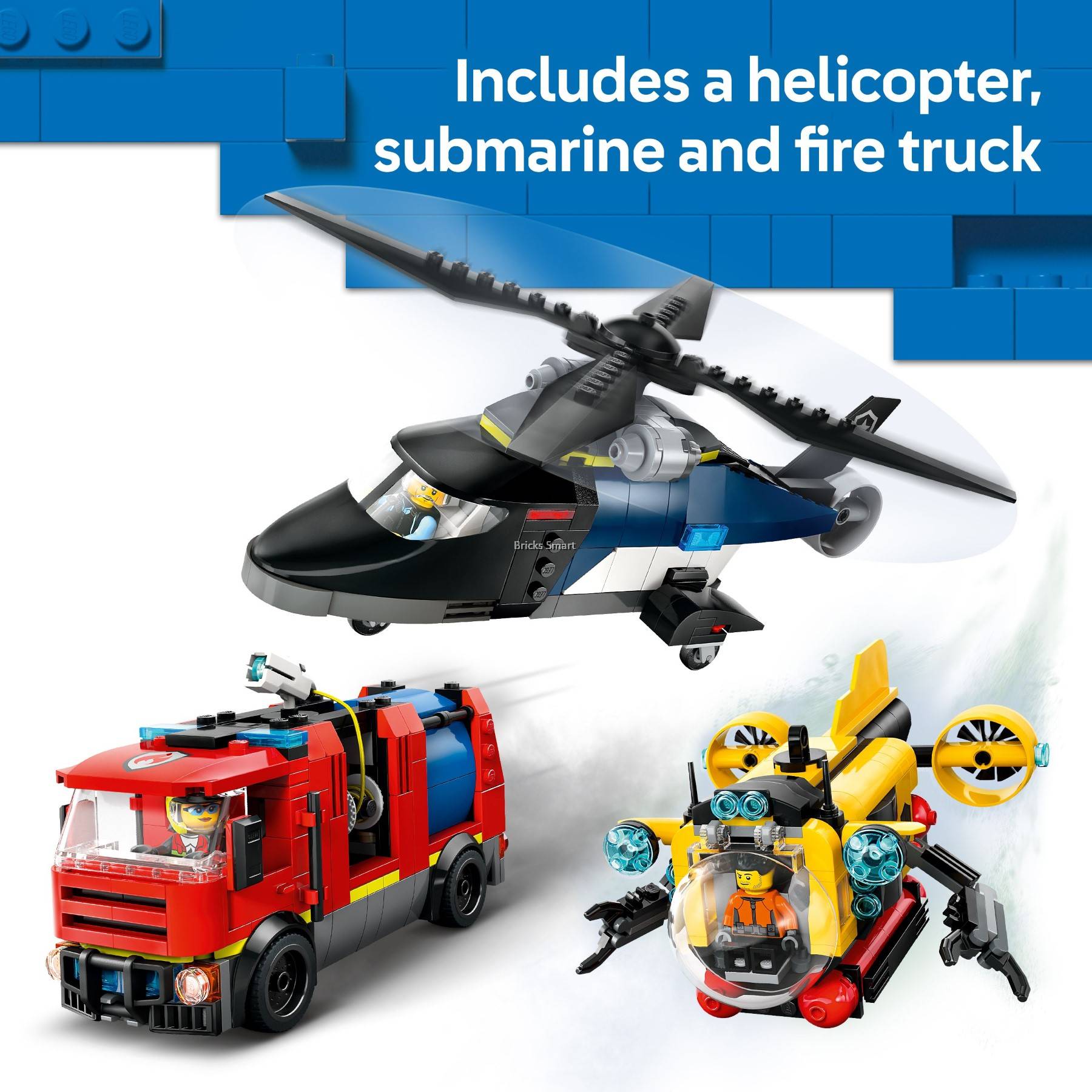 LEGO 60462 City Helicopter, Fire Truck & Submarine Remix Building Toy Set (874 Pieces)