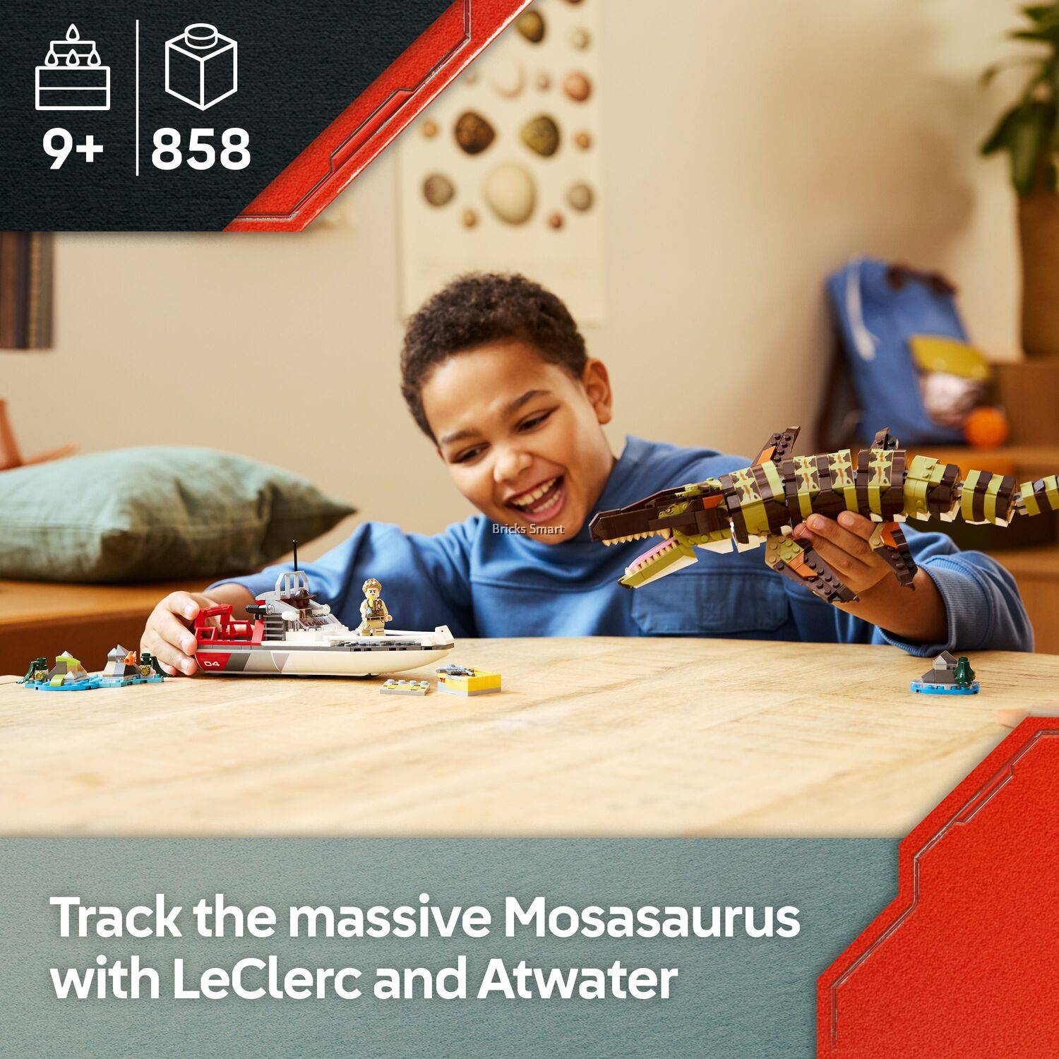 LEGO 76974 Jurassic Brick-Built Mosasaurus Boat Mission Building Toy Set