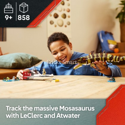 LEGO 76974 Jurassic Brick-Built Mosasaurus Boat Mission Building Toy Set