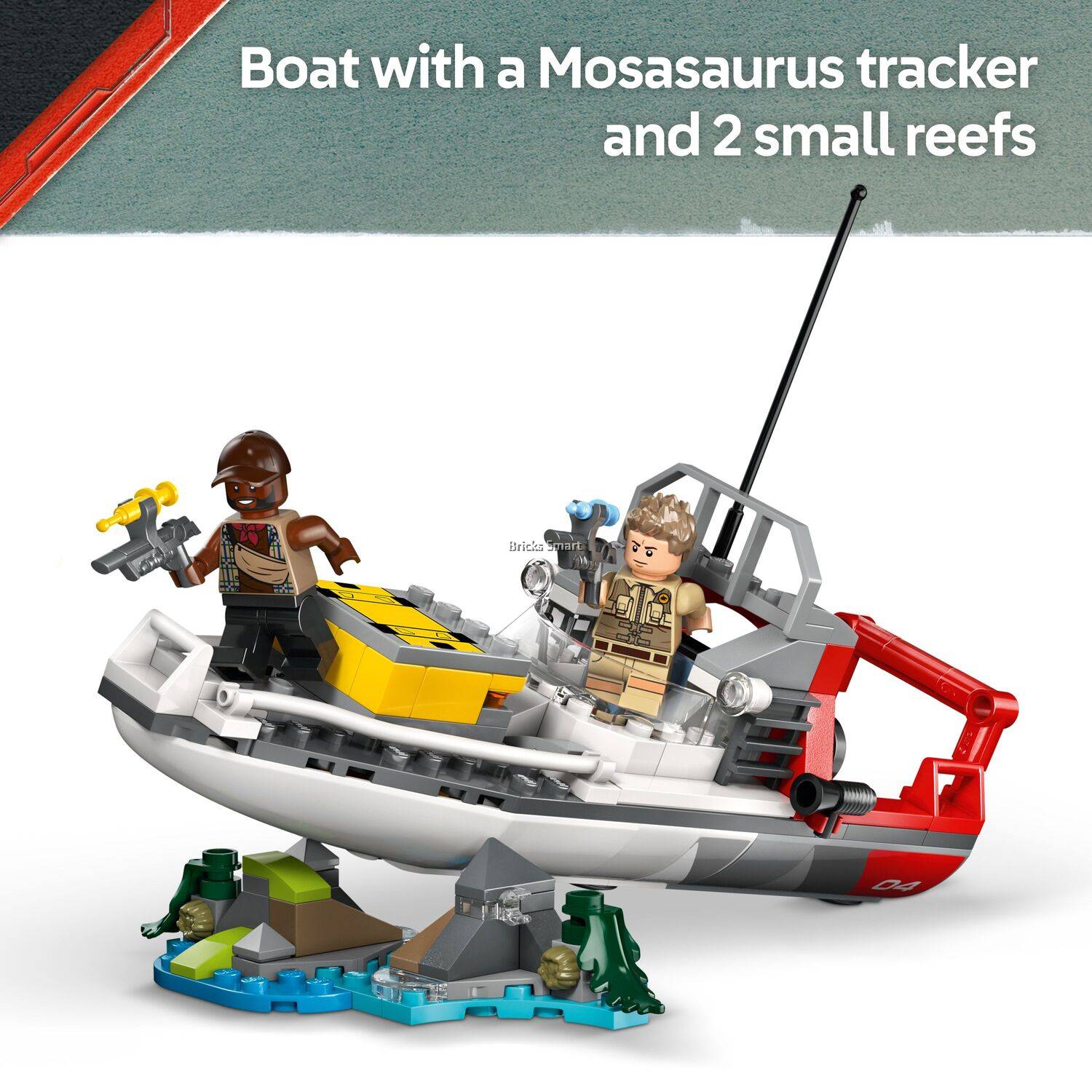 LEGO 76974 Jurassic Brick-Built Mosasaurus Boat Mission Building Toy Set