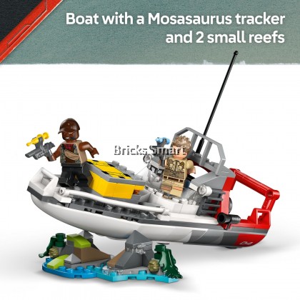 LEGO 76974 Jurassic Brick-Built Mosasaurus Boat Mission Building Toy Set