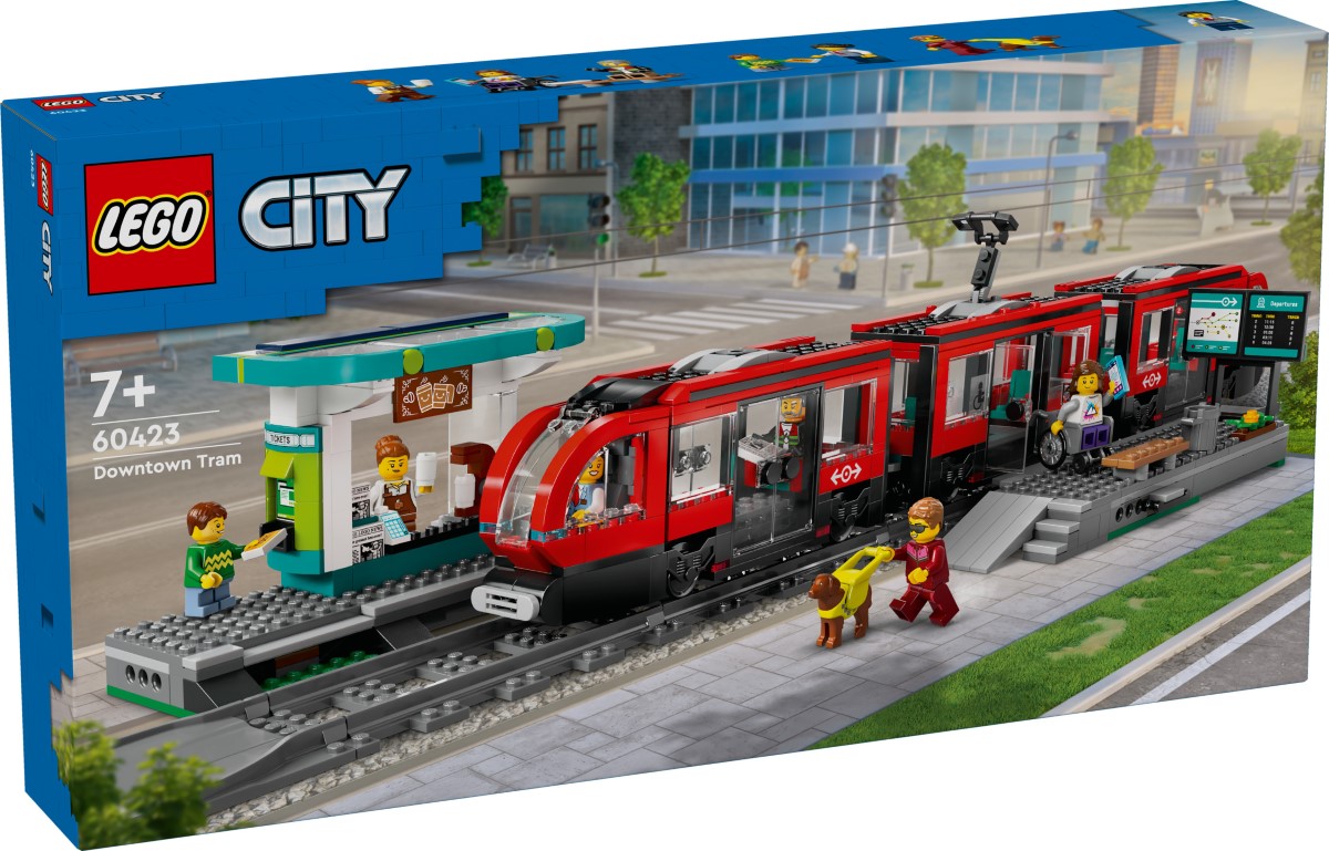 LEGO 60423 City Downtown Streetcar and Station Building Toy Set