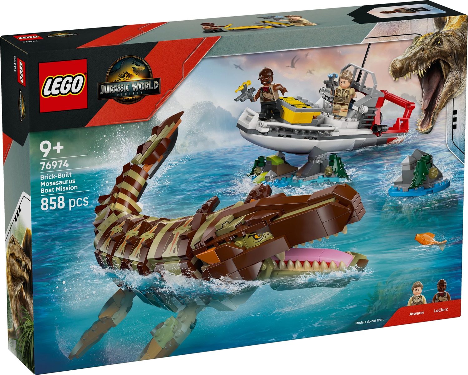 LEGO 76974 Jurassic Brick-Built Mosasaurus Boat Mission Building Toy Set