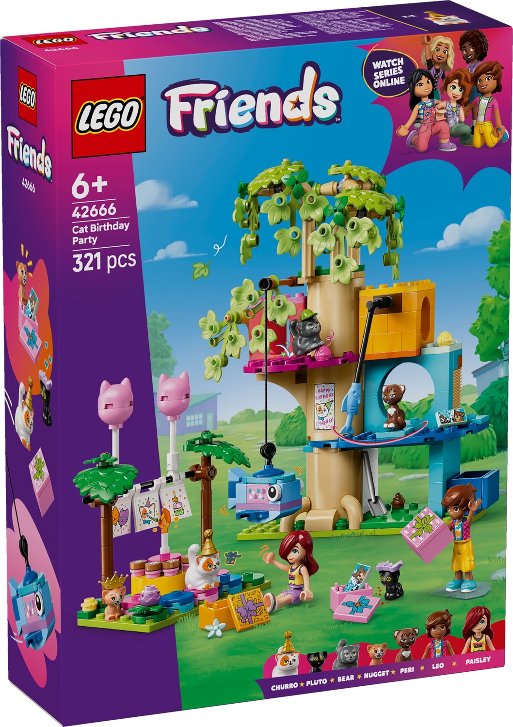 LEGO 42666 Friends Cat Birthday Party & Tree House Building Toy Set