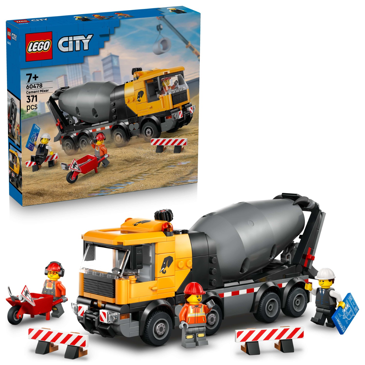 LEGO 60478 City Cement Mixer Big Construction Toy Truck with 3 ...